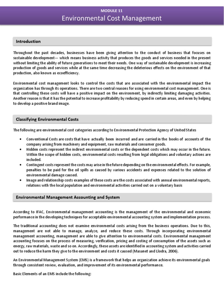 Environmental Cost Management | PDF | Cost Accounting | Sustainability