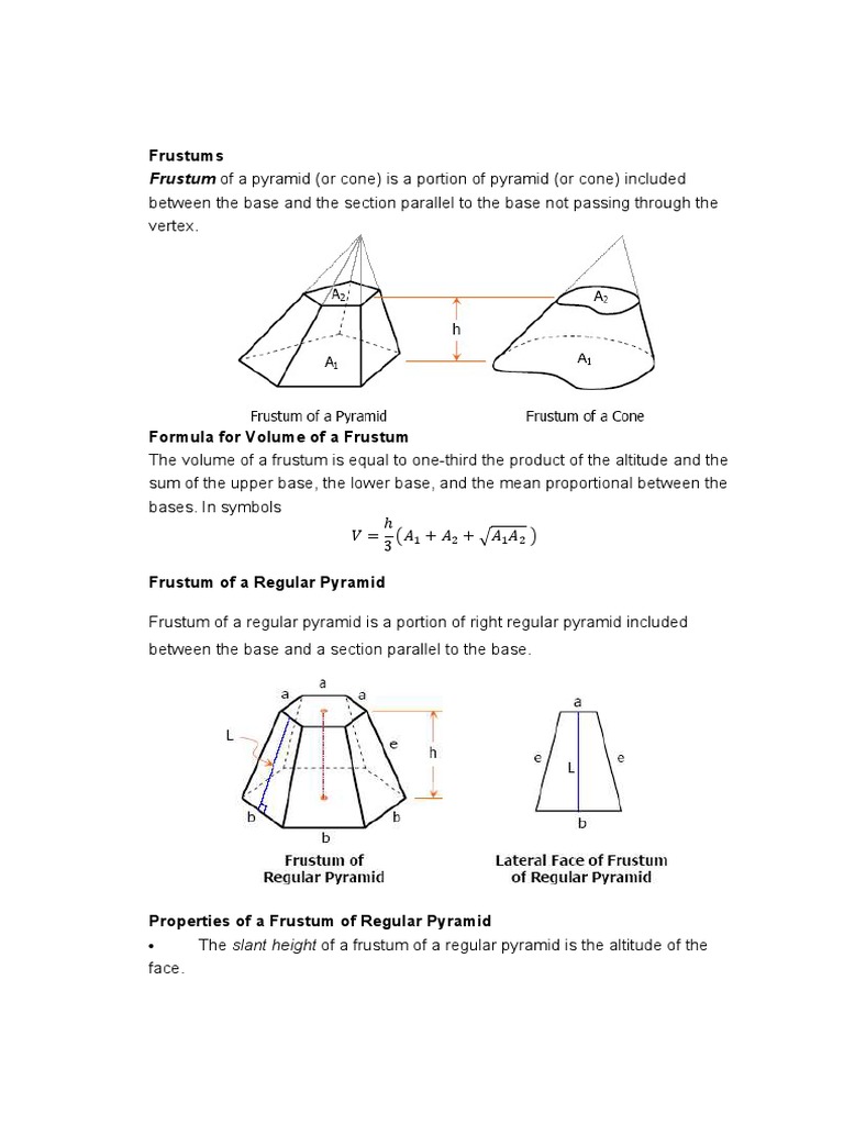 Frustum of a Pyramid: Volume & Formulas | PDF | Area | Convex Geometry