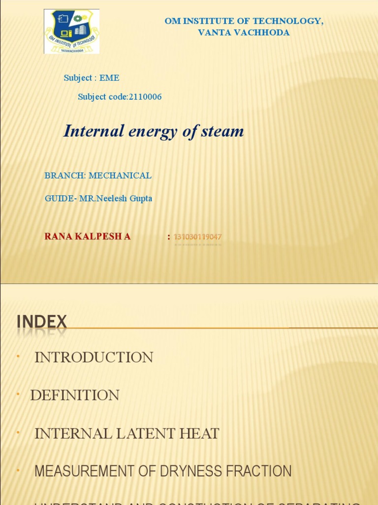 Internal Energy of Steam | Download Free PDF | Enthalpy | Steam