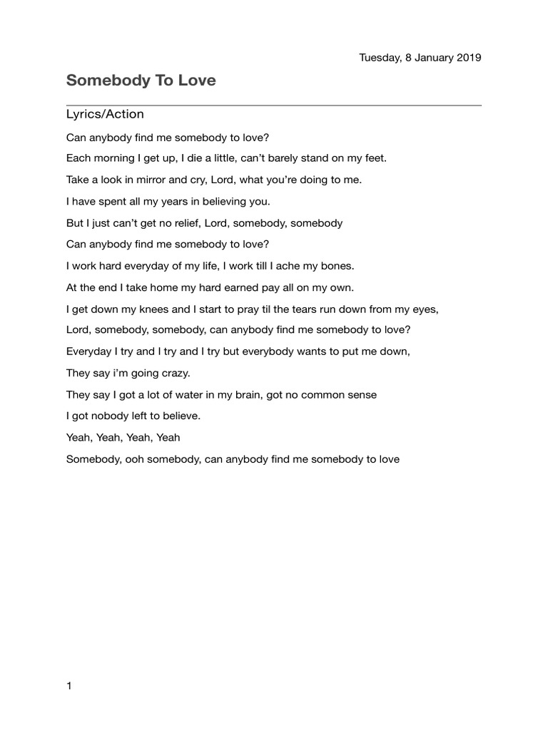 Somebody To Love Lyrics | PDF
