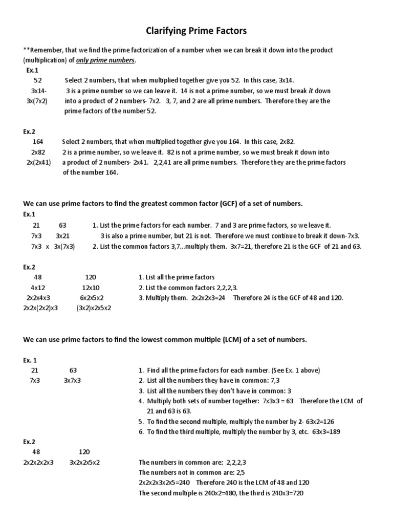 Clarifying Prime Factors | PDF | Multiplication | Discrete Mathematics