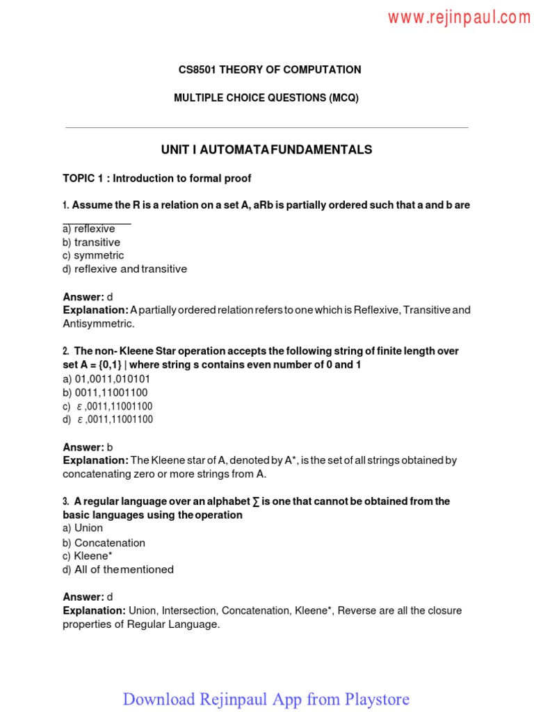TOC MCQs | PDF | Regular Expression | Syntax (Logic) TOC MCQs | PDF | Regular Expression | Syntax (Logic)
