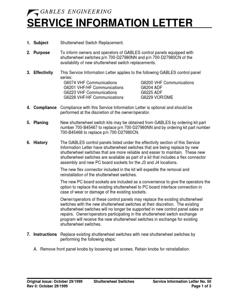Service Information Letter: Gables Engineering | Download Free PDF ...