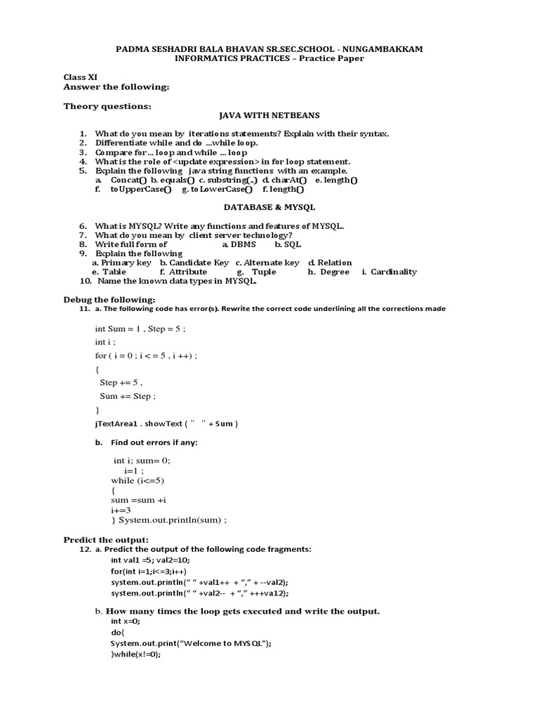 XI Informatics Practices | PDF | Control Flow | Databases