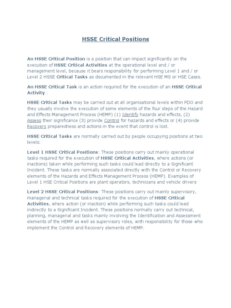 2 HSE Critical Positions | PDF