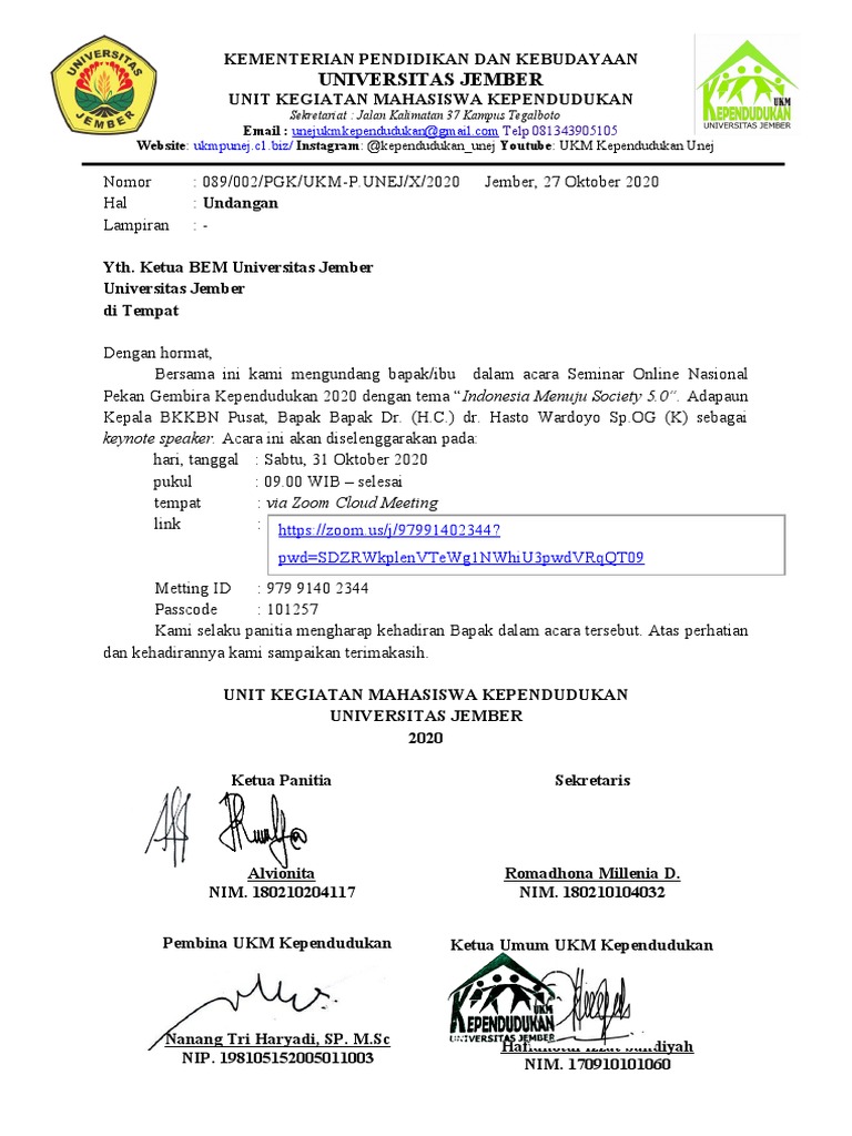 Surat Undangan BEM & BPM | PDF