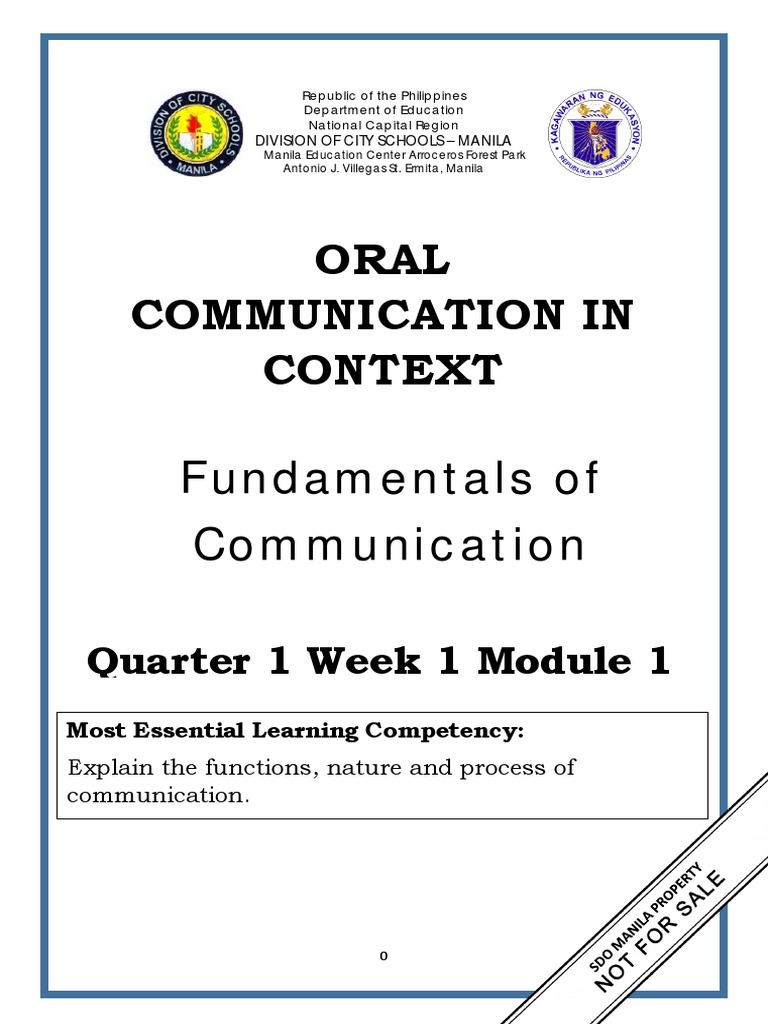 ORAL COMMUNICATION - Q1 - W1 - Mod1 - Fundamental of Communication ...