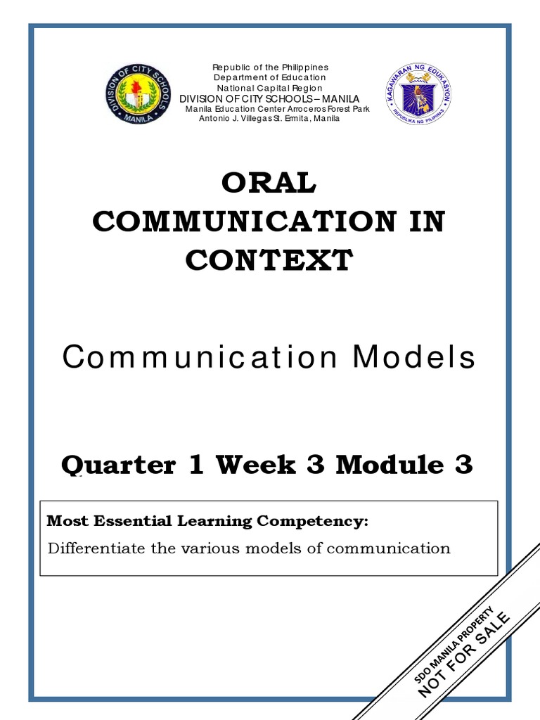 ORAL COMMUNICATION - Q1 - W3 - Mod3 - Models of Communication 2 | PDF ...