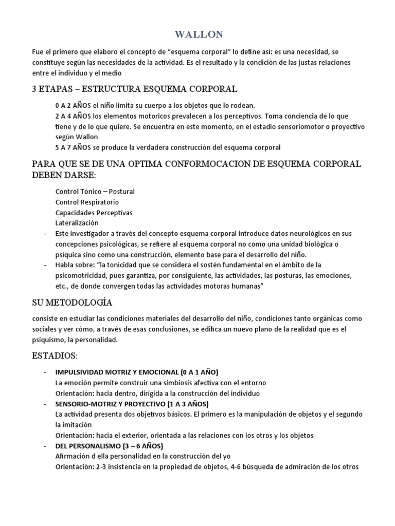 Etapas del Esquema Corporal Infantil | PDF | Psique (psicología) | Las emociones