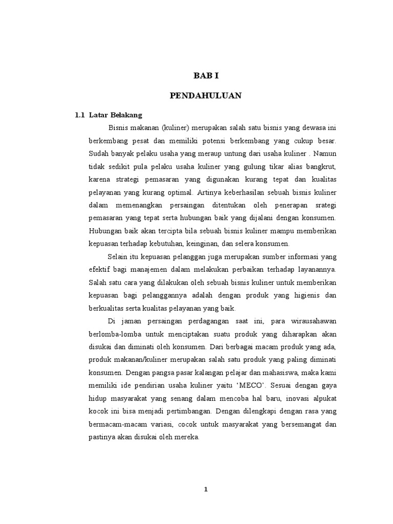 Proposal Usaha Kuliner MECO | PDF | Bisnis | Memasak, Makanan, & Anggur