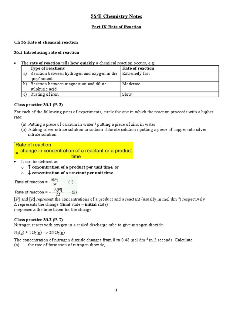 Part IX Rate of Reaction Notes | PDF | Reaction Rate | Mole (Unit)