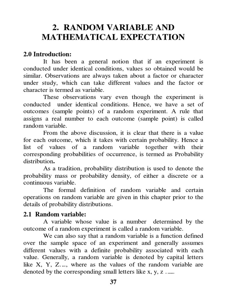 Random Variable and Mathematical Expectation | Download Free PDF | Probability Distribution ...