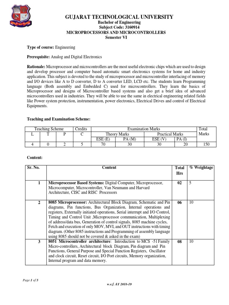Gujarat Technological University: Page 1 of 5 | PDF | Microcontroller ...