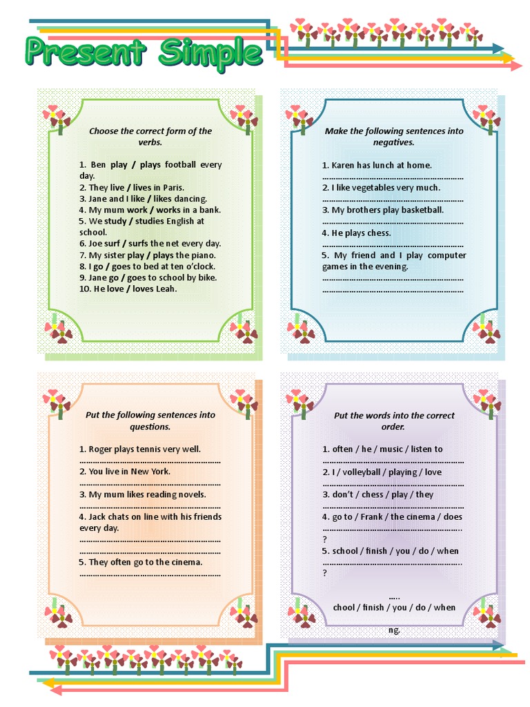 Make The Following Sentences Into Negatives. Choose The Correct Form of ...