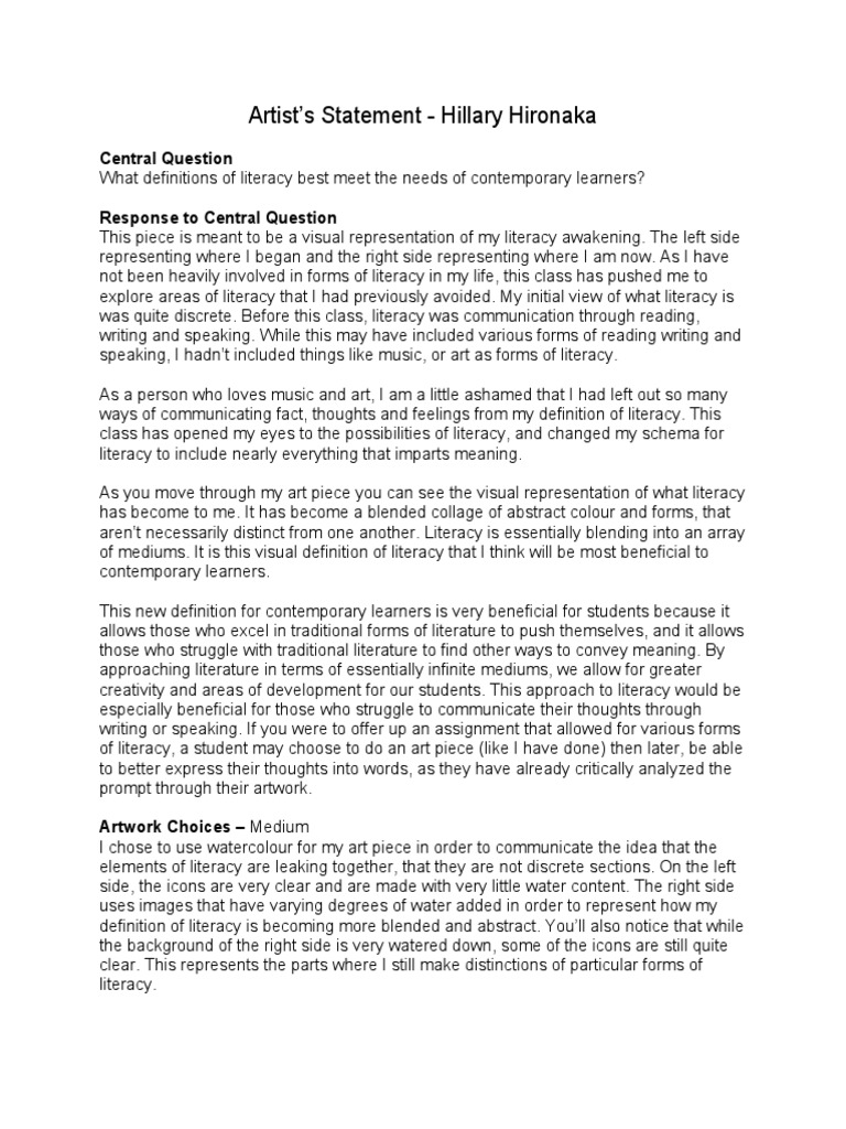 Artists Statement | PDF | Literacy | Poetry