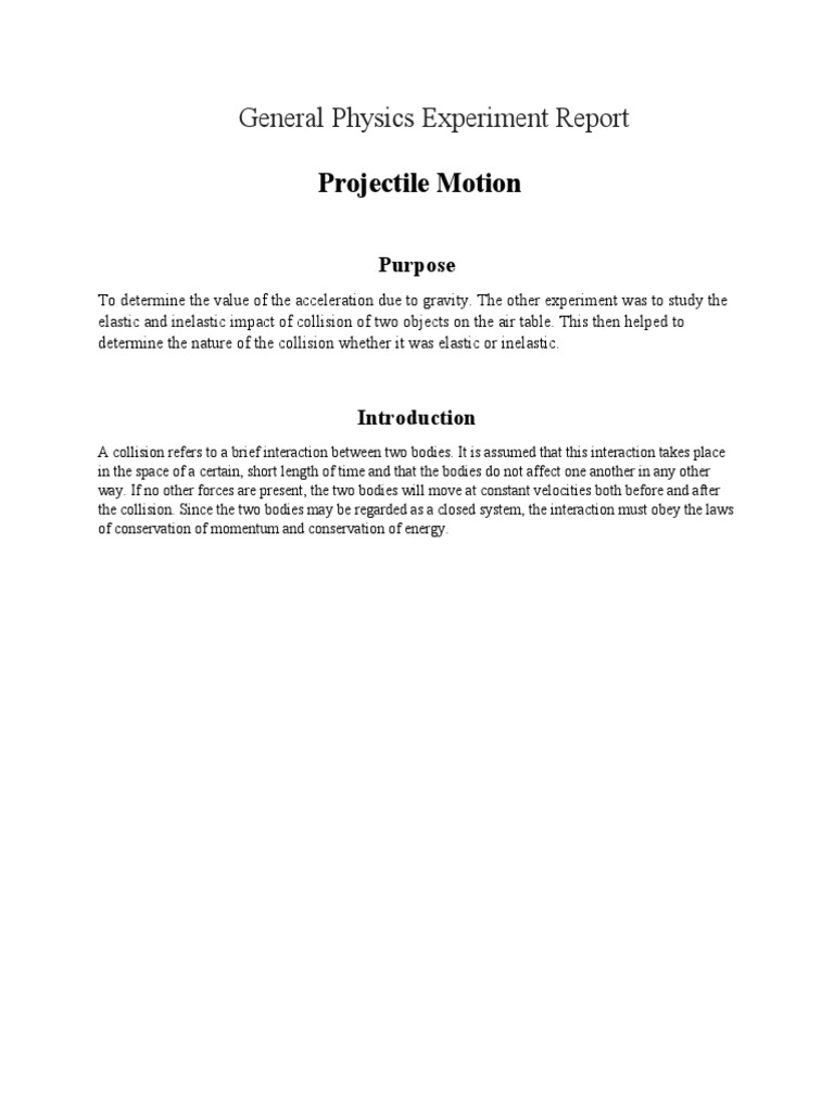 Projectile Motion Lab Report 3 | Download Free PDF | Collision | Gravity