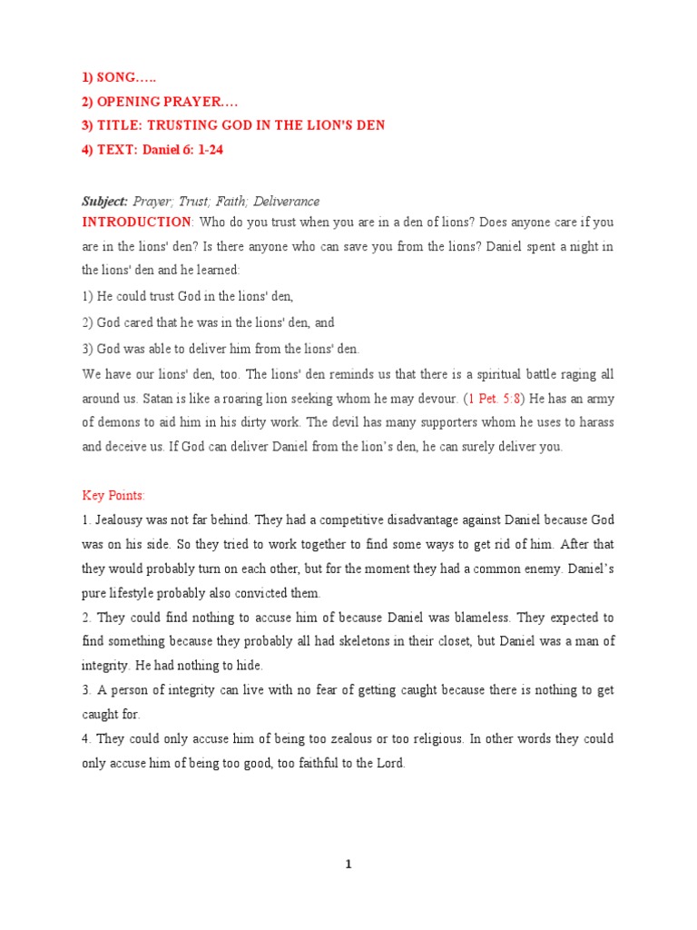 Sermon On Trusting God in The Lion | PDF | Epistle To The Romans | Prayer