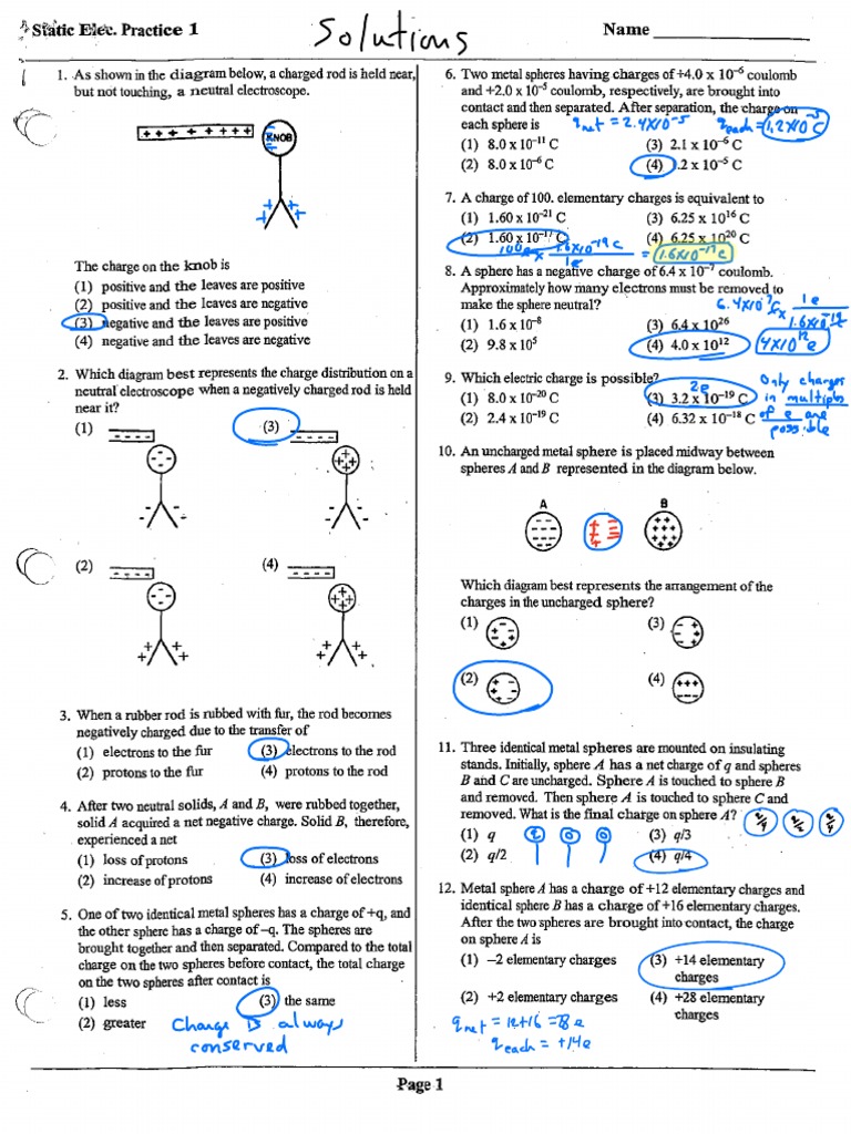 Static Electricity Assignment 1 Solutions | PDF