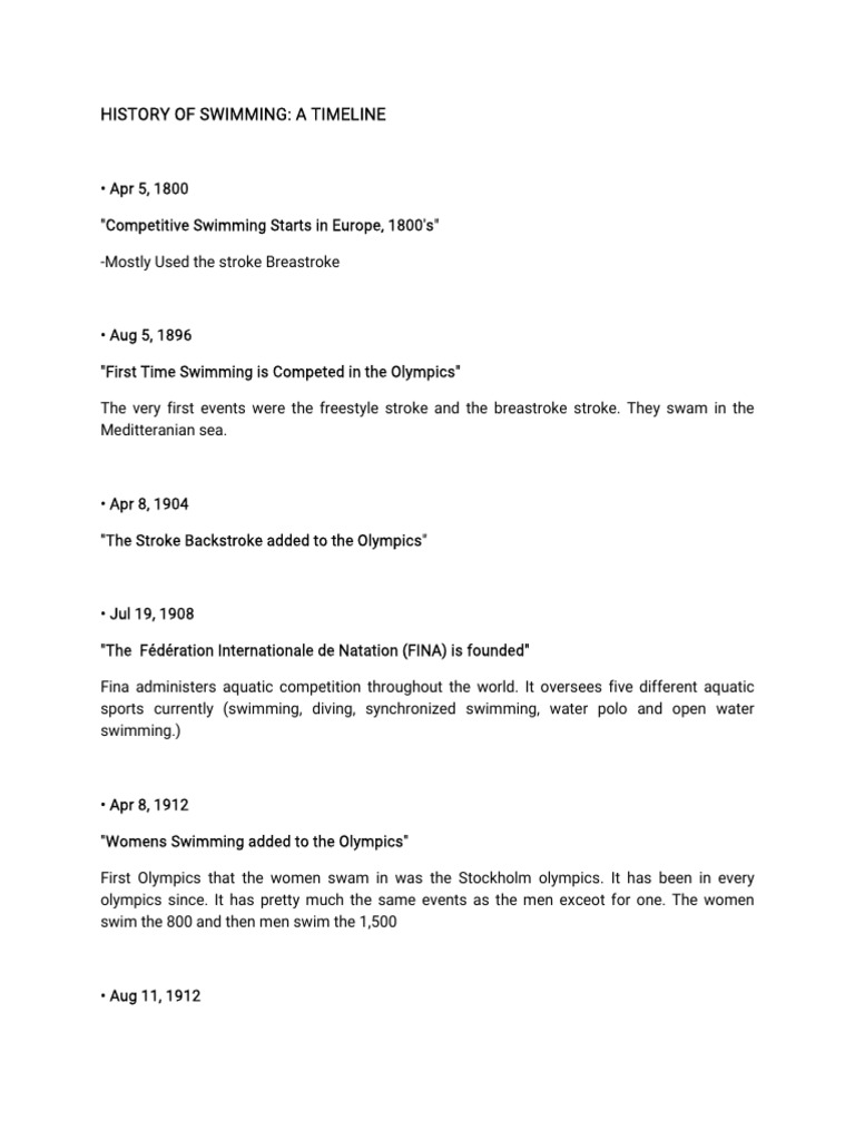 Swimming Timeline | PDF