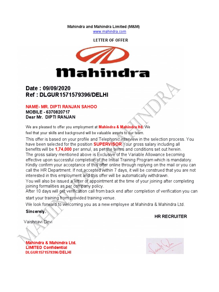 Mahindra - Offer DIPTI | PDF