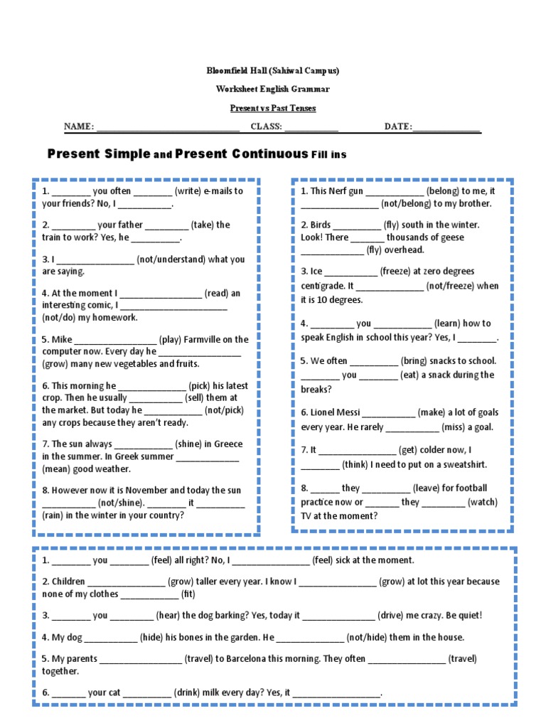 Present and Past Simple Tenses With Key - 36505 | PDF