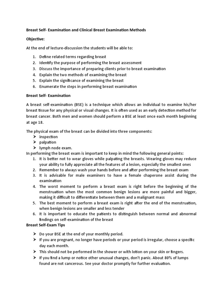 Breast Self-Examination and Clinical Breast Examination Methods ...
