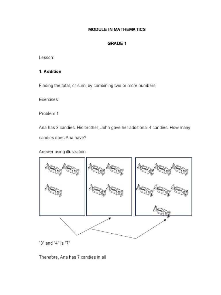 Module in Mathematics Grade 1 | PDF | Subtraction | Ring Theory