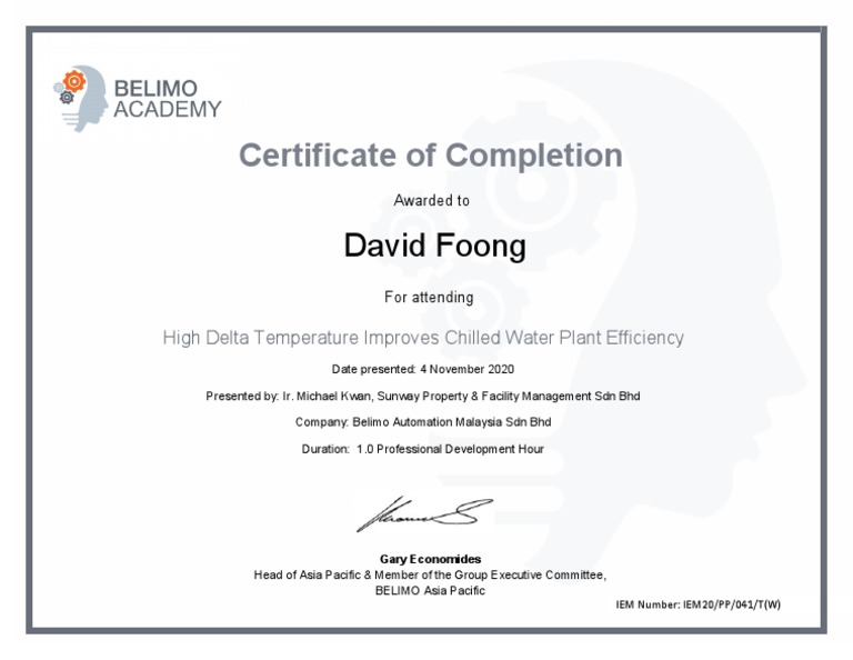 Certificate of Completion for High Delta T Improves CW Efficiency | PDF