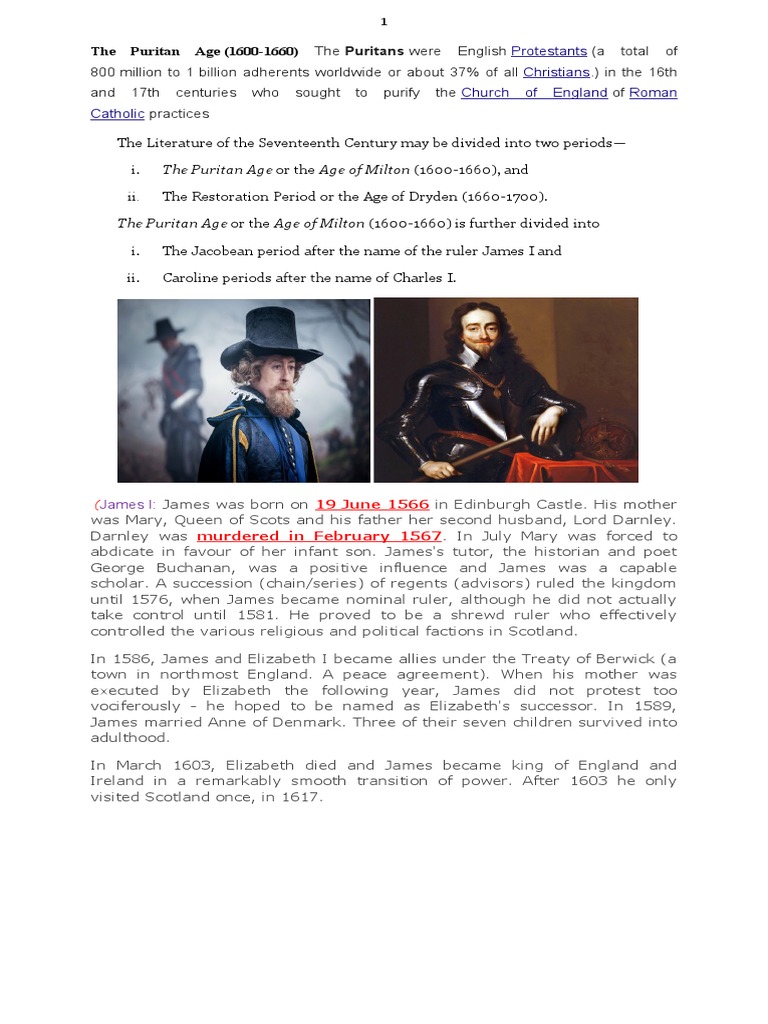 Overview of the Puritan Age (1600-1660) | PDF | Thomas Middleton | John ...