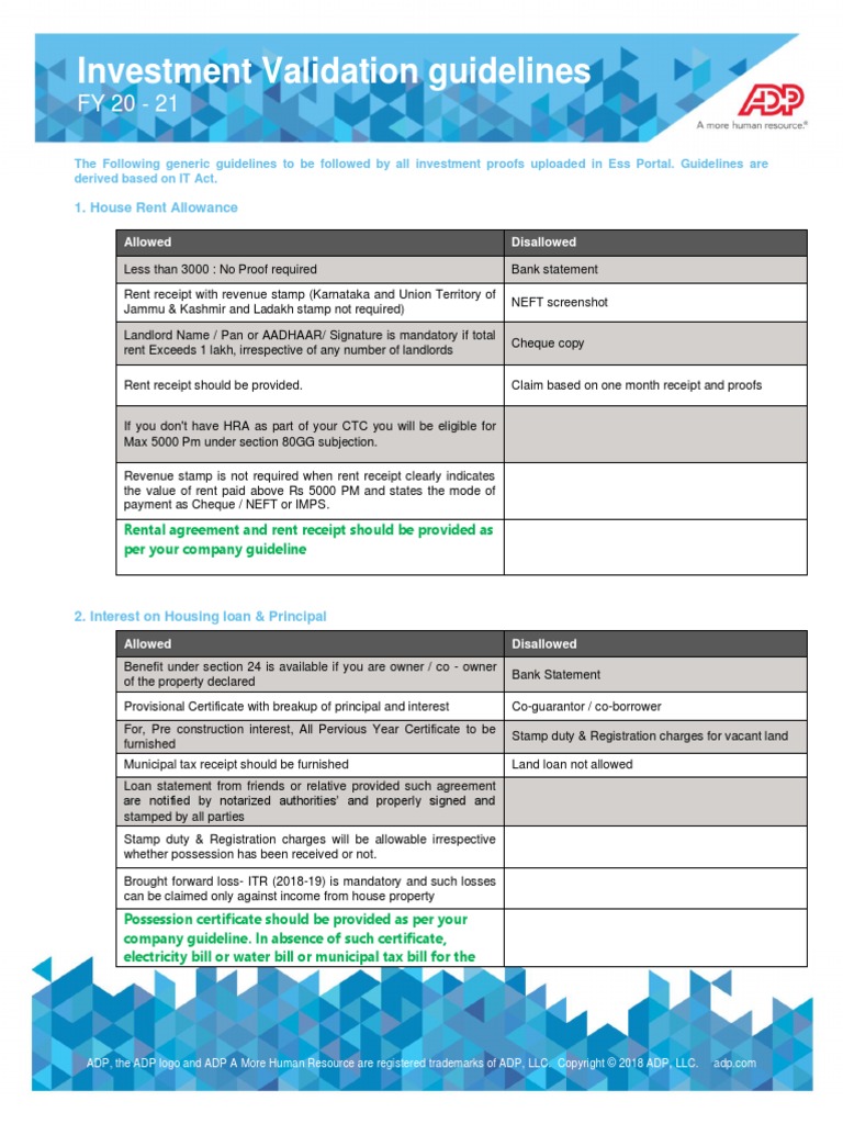 Investment Validation Guidelines 2020-1 PDF | PDF | Taxes | Insurance