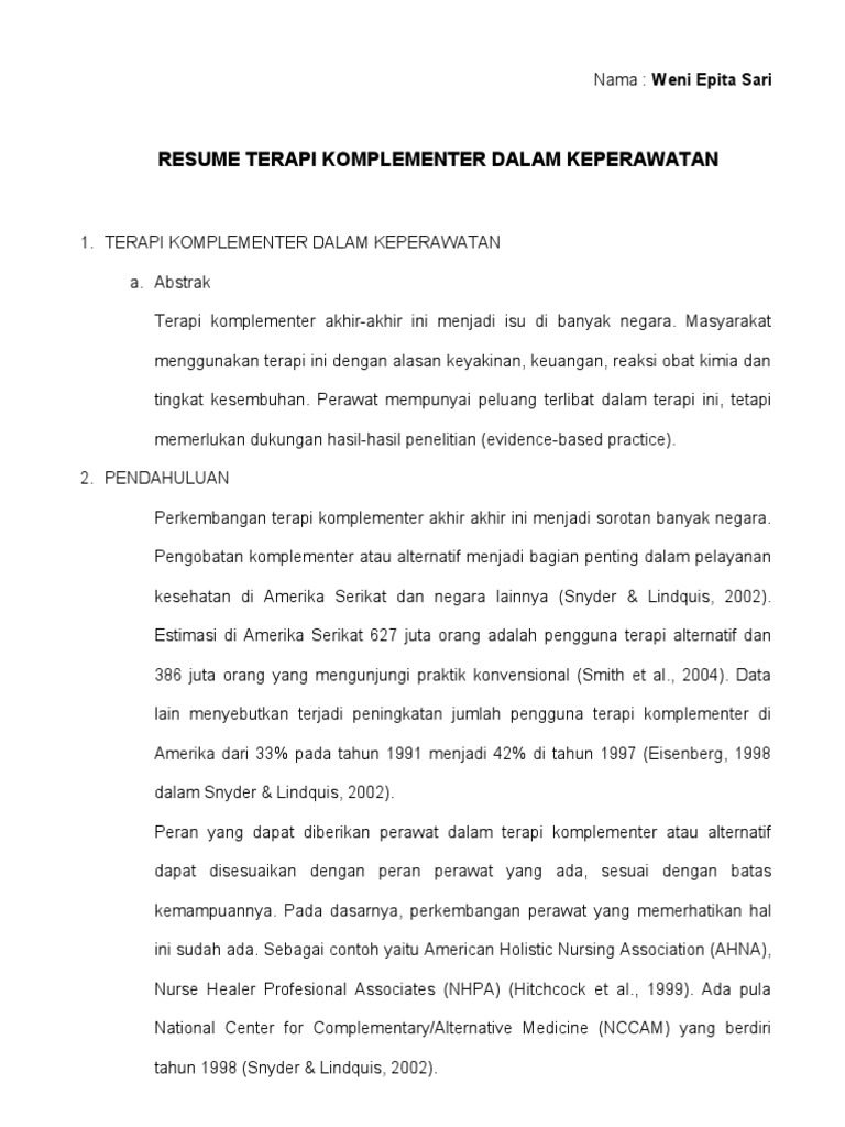 Resume Terapi Komplementer Dalam Keperawatan | PDF | Pengembangan Diri