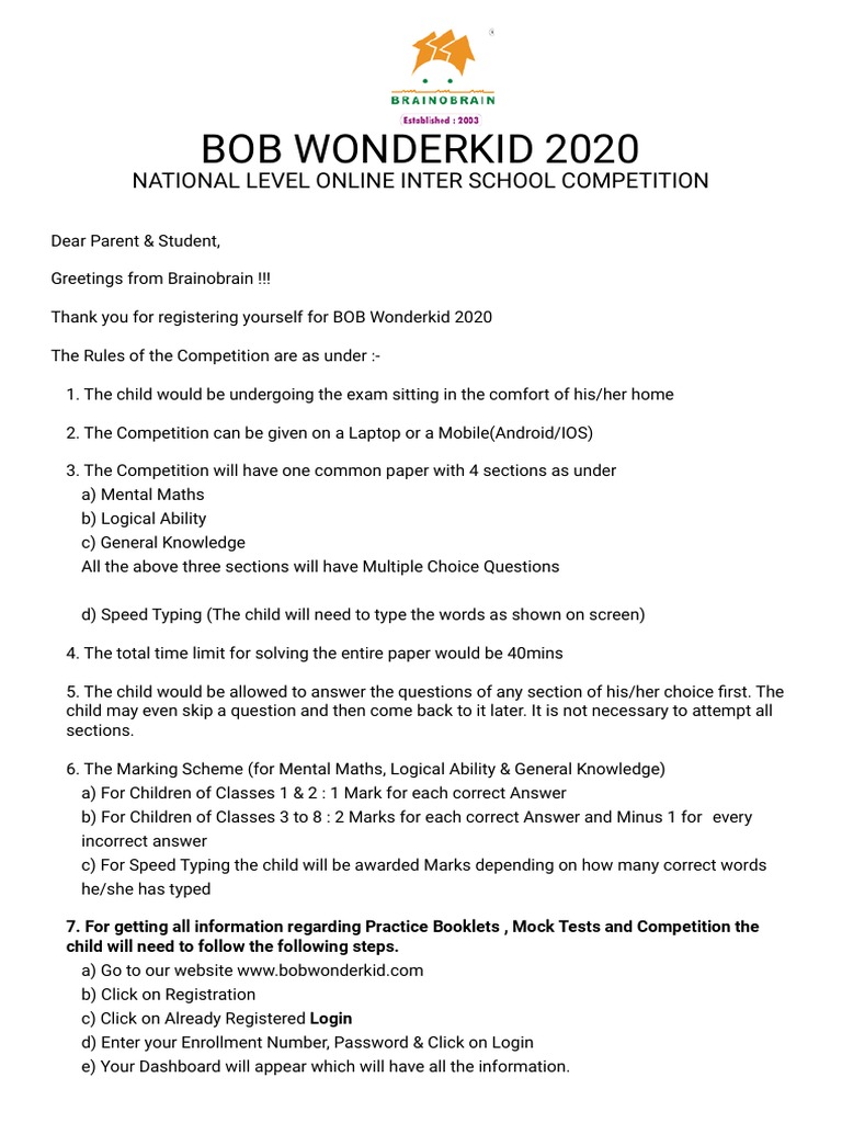 Bob Wonderkid 2020: National Level Online Inter School Competition ...