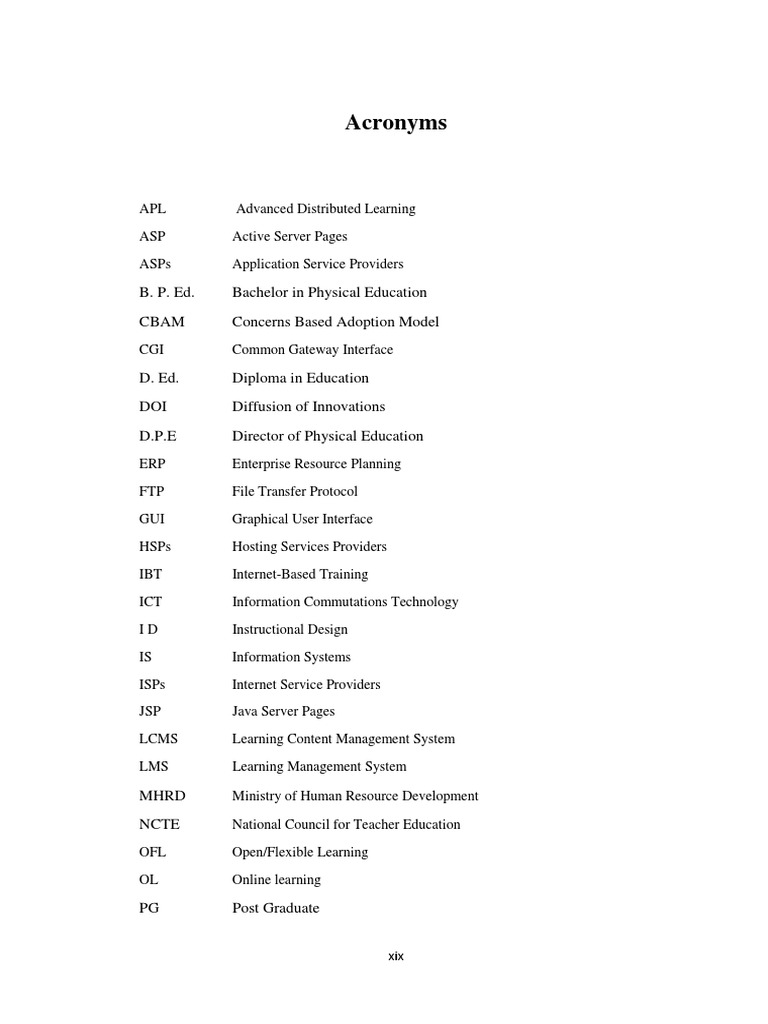 Acronyms: B. P. Ed. Bachelor in Physical Education Cbam Concerns Based ...