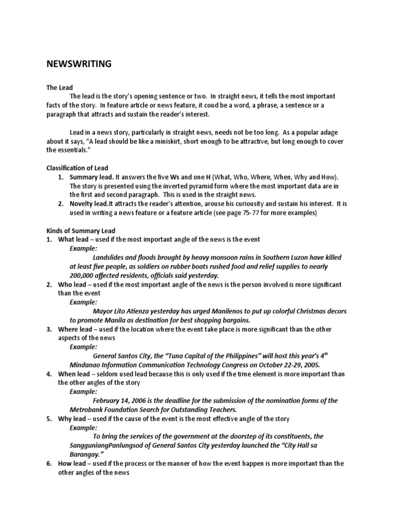 Types of News Leads Explained | PDF | Narration | News