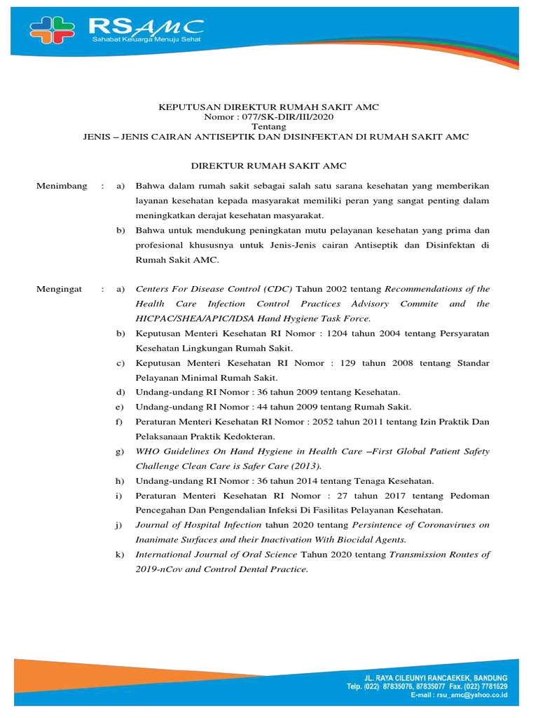 Jenis Antiseptik dan Disinfektan RS AMC | PDF