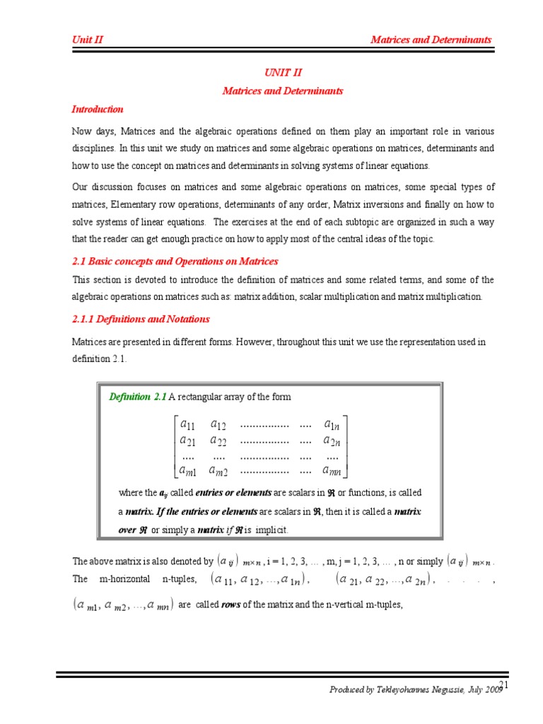 Unit II, Matrices and Determinants New | PDF | Determinant | Matrix (Mathematics)
