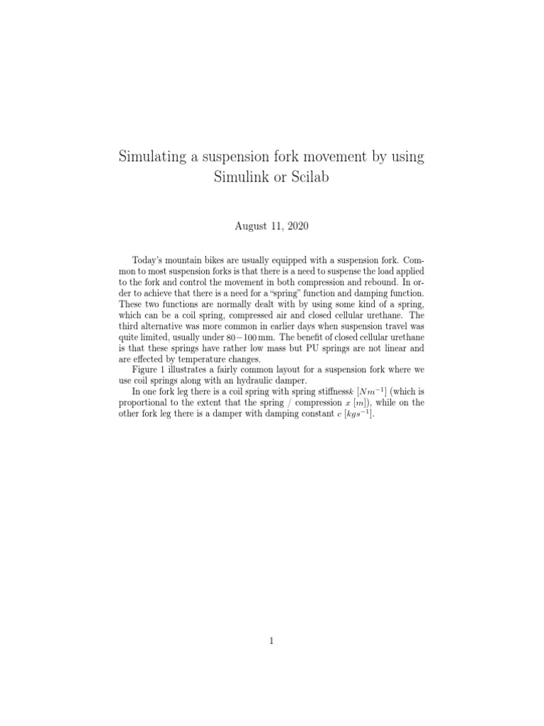 Simulating A Suspension Fork Movement by Using Simulink or Scilab | PDF | Force | Mechanical ...