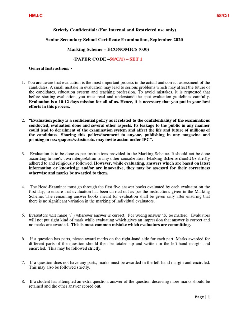 Economics (030) Set 58 C1 Marking Scheme Comptt 2020 | PDF | Government Budget Balance | Deflation
