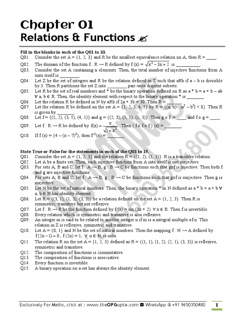 Relations, Functions, Inverse Trigonometric Functions & Matrices | PDF ...