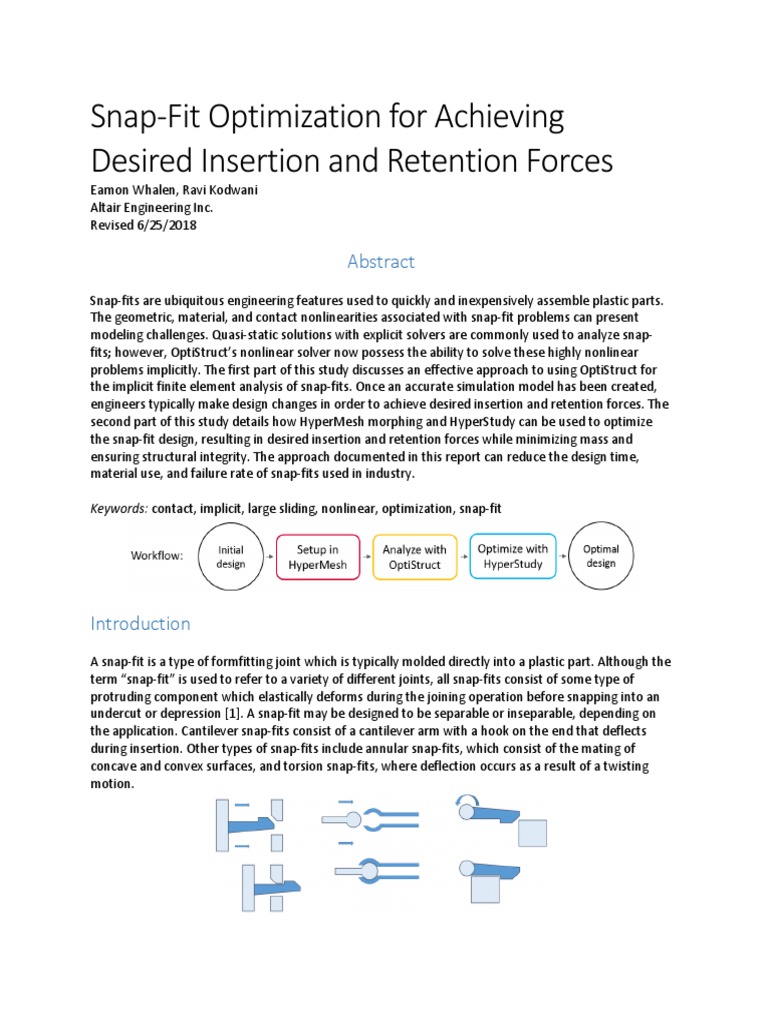 Snap-Fit Optimization For Achieving Desired Insertion and Retention ...