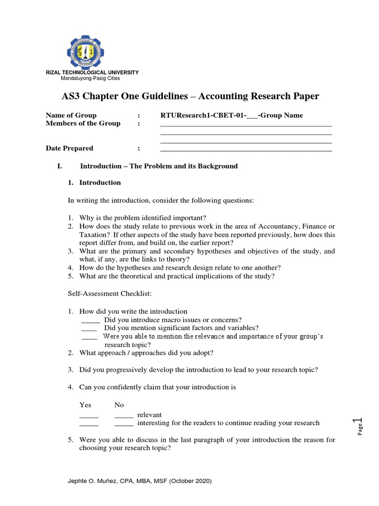 RTU Research AS3 Chapter One Guidelines | PDF | Hypothesis | Statistics