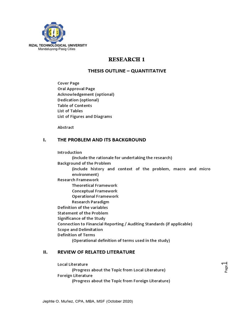 RTU Quantitative Thesis Outline Guide | PDF | Conceptual Framework | Data