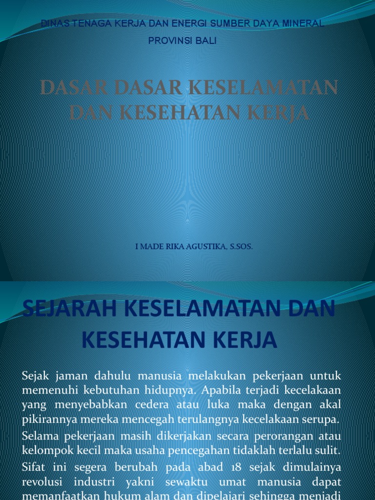 Dasar Dasar Keselamatan Dan Kesehatan Kerja Power Point Pdf