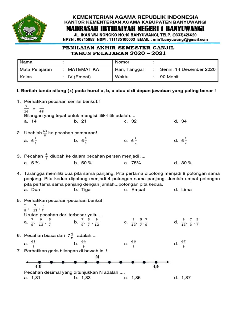 Soal Dan Kunci Jawaban MTK 4 | PDF | Metode & Bahan Ajar