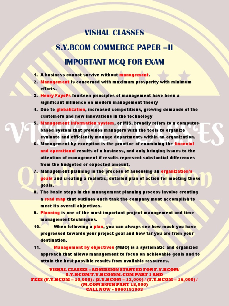 Sybcom Commerce Paper 2 MCQ Importance PDF | PDF | Organizational ...