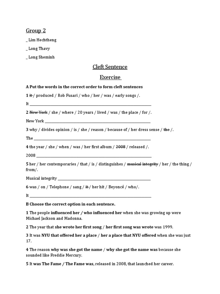 A2 - Exercise For Cleft Sentence (Rechecked) | PDF | Recorded Music ...