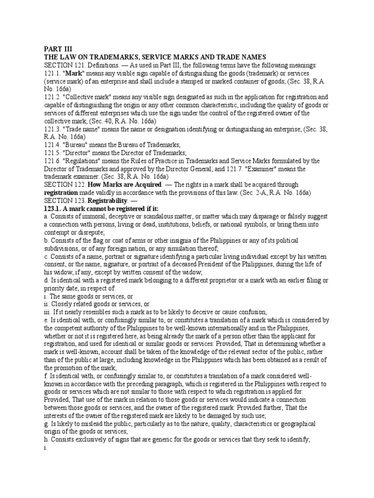 The Law On Trademarks, Service Marks and Trade Names | PDF | Trademark ...