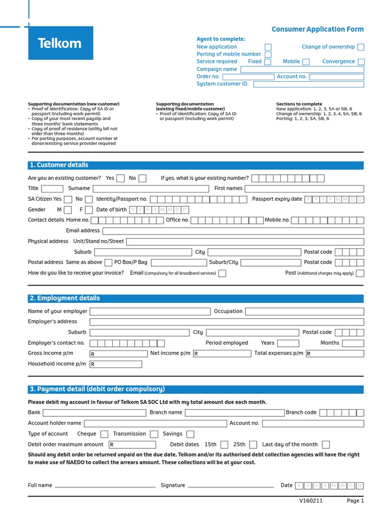 Customer Details: Consumer Application Form | Download Free PDF ...