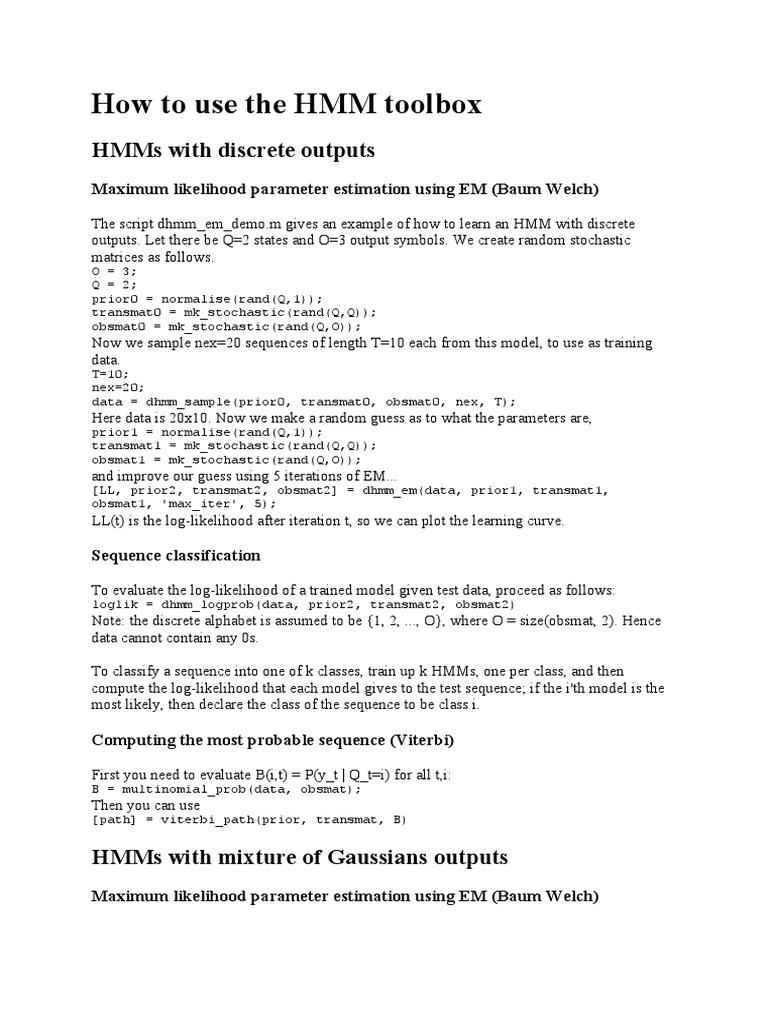 How To Use The HMM Toolbox | PDF | Covariance Matrix | Statistical Analysis