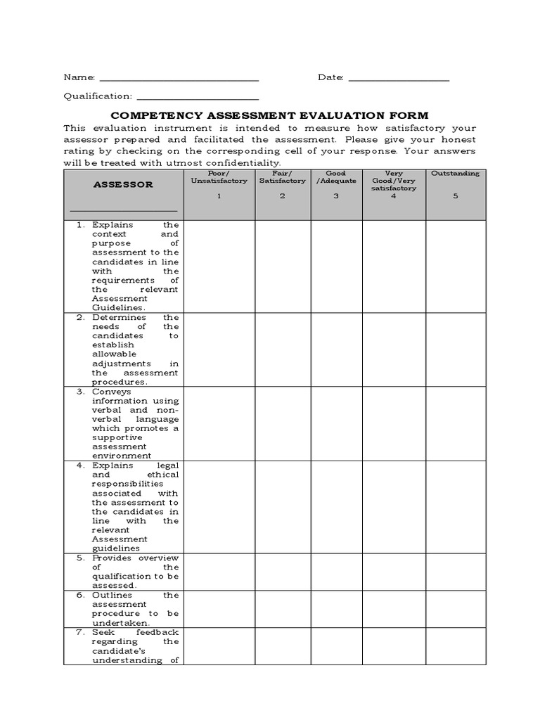 Competency Assessment Evaluation Form | PDF | Competence (Human ...